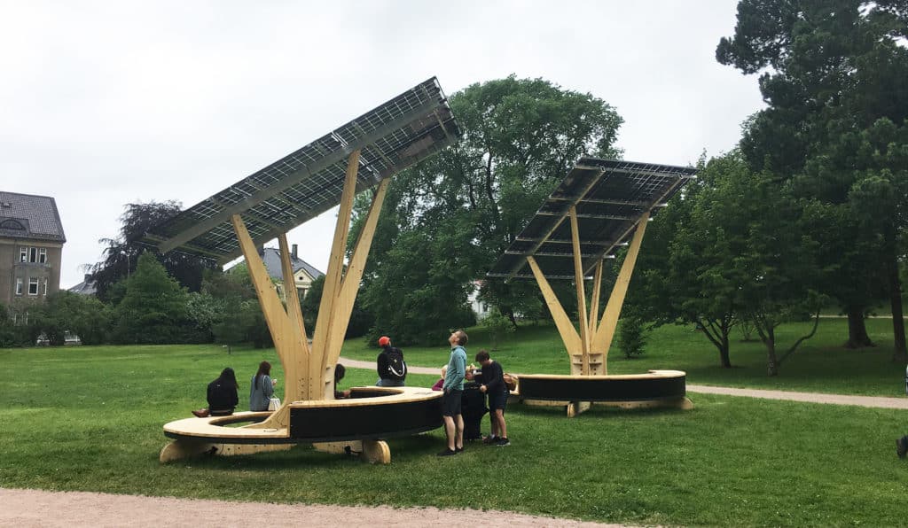 Solar trees in Oslo's Frognerparken city park provide solar power for e ...